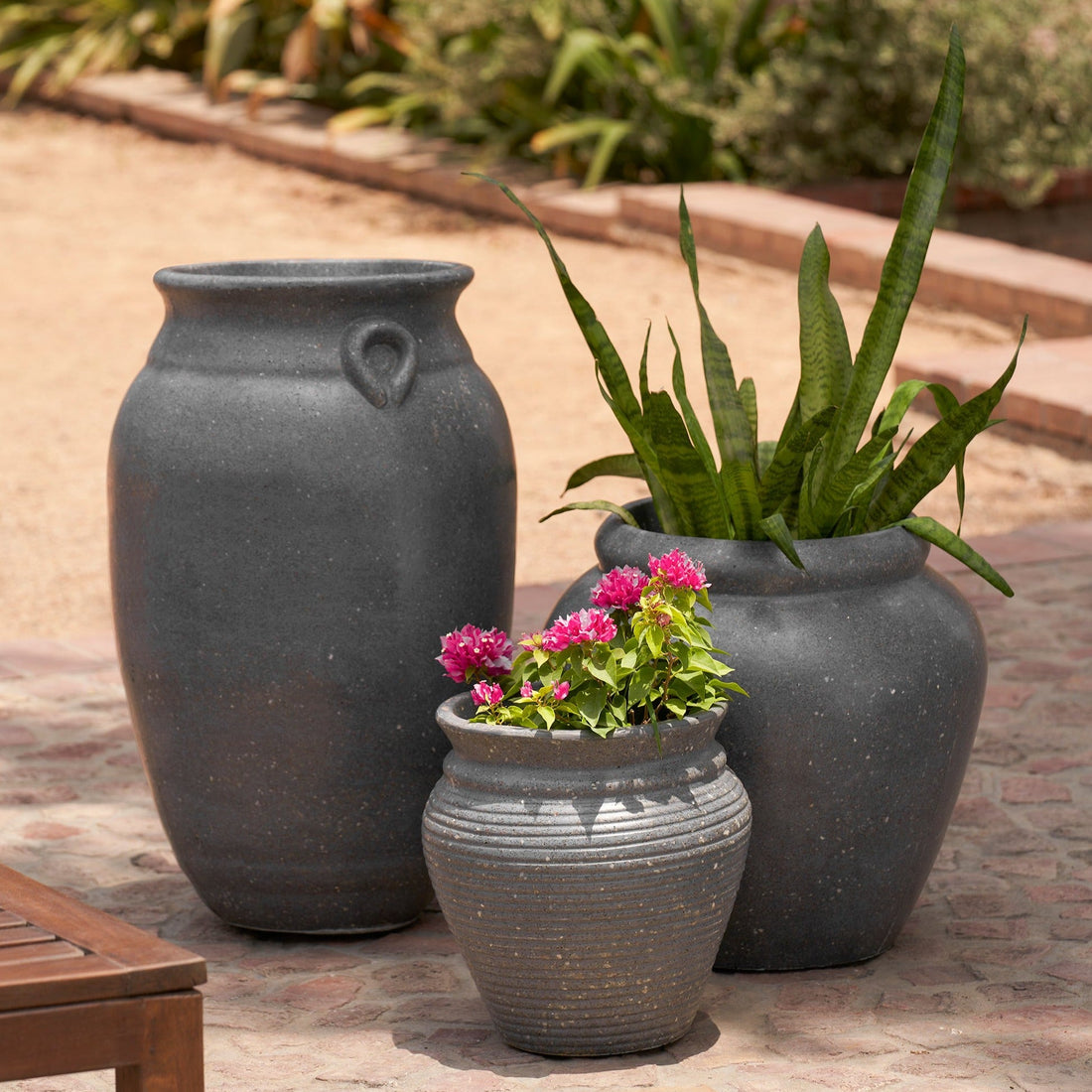 Italian Trio - Set of 3 Rustic Planters in Dark Grey