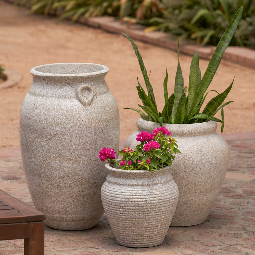 The Italian Trio - Set of 3 Rustic Planters in Light Grey